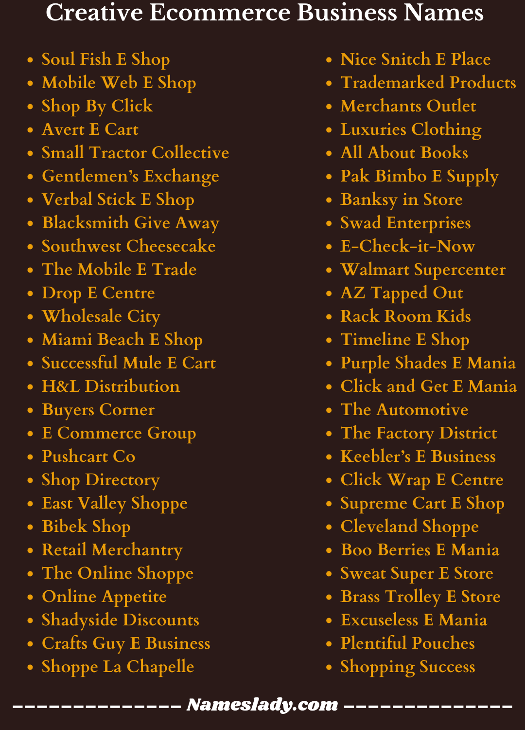 1300 Catchy Ecommerce Business Names and Suggestions - NamesLady 1300 Catchy Ecommerce Business Names and Suggestions - NamesLady